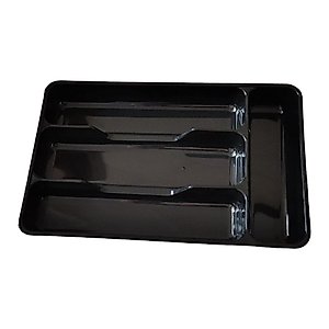 Milageto Cutlery Tray Multifunction Fittings with 4 Compartments Organizer Cutlery Storage Box for Flatware Silverware Stationery Kitchen Drawer, Black