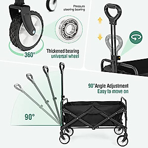 Collapsible Folding Wagon, Heavy Duty Utility Beach Wagon Cart with Side Pocket, Large Capacity Foldable Grocery Wagon for Garden Sports Outdoor Use