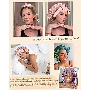 YANIBEST Satin Bonnet Silk Bonnet for Sleeping Double Layer Satin Lined Hair Bonnet with Tie Band for Women Curly Hair Blush Pink