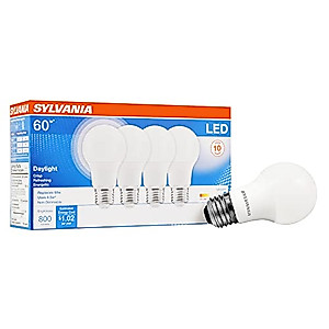 SYLVANIA LED A19 Light Bulb, 60W Equivalent, Efficient 8.5W, Frosted, 5000K, Daylight - (79284), 4 Count (Pack of 1)