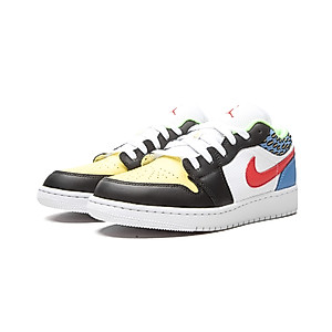Nike Youth Air Jordan 1 Low GS White Mesh/Multicolor, Black/Lt Fusion Red/White, 7Y