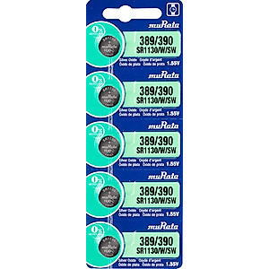 Murata 389/390 Battery SR1130/W/SW 1.55V Silver Oxide Watch Button Cell (5 Batteries)