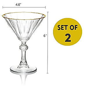 ROXBURGH Gold Rim Martini Glasses, Lead-Free Crystal Coupe Glass Set of 2, Vintage Classic Design Coupe Cocktail Glass, Crystal Champagne Glasses, Martini Glass set for Bar, Fancy Birthday Gifts