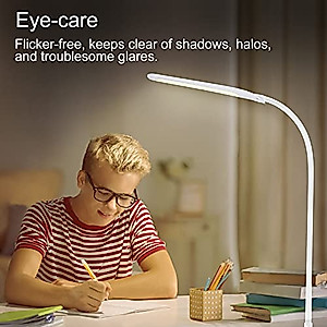 HAILOLY Desk Lamps for Home Office, White Desk Lamp with Clamp, LED Desk Lamp with USB Port,Eye-Caring Office Light Dimmable, Clamp Lamp for Desktop,Workbench