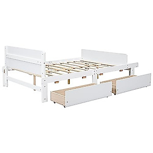 LostCat Full Bed with Storage, Full Bed Frames with 2 Drawers, Full Storage Bed Frame with Footboard Bench & Headboard, Full Bed for Kids, Kids Bed with Storage Drawers, No Box Spring Needed, White