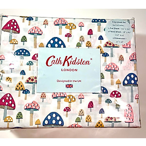 London Home Luxury Collection 4 Piece 200tc Rose Flora Sheet Set 100% Cotton Percale Crisp & Cool, Lightweight Bedding (Blue Mushrooms, King (U.S. Standard))