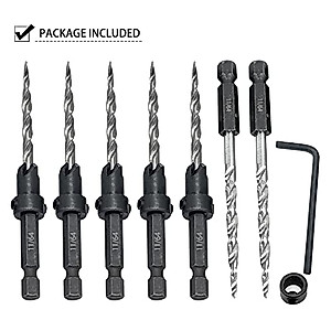 Saipe 5pcs Wood Countersink Drill Bit Set with 2pcs Counter Sinker Replacement Tapered Drill Bit All Same Size 11/64" Quick Change Hex Shank Screw Drill Counter Sink Bit for Drilling Pilot Hole
