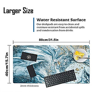QIYI Desk Pad Large Keyboard and Mouse Pad for Laptop Computer, PU Leather Desk Cover Protector, Desk Décor Accessories for Office Home Work Writing Gaming 31.5" x 15.7" - Blue White Marble
