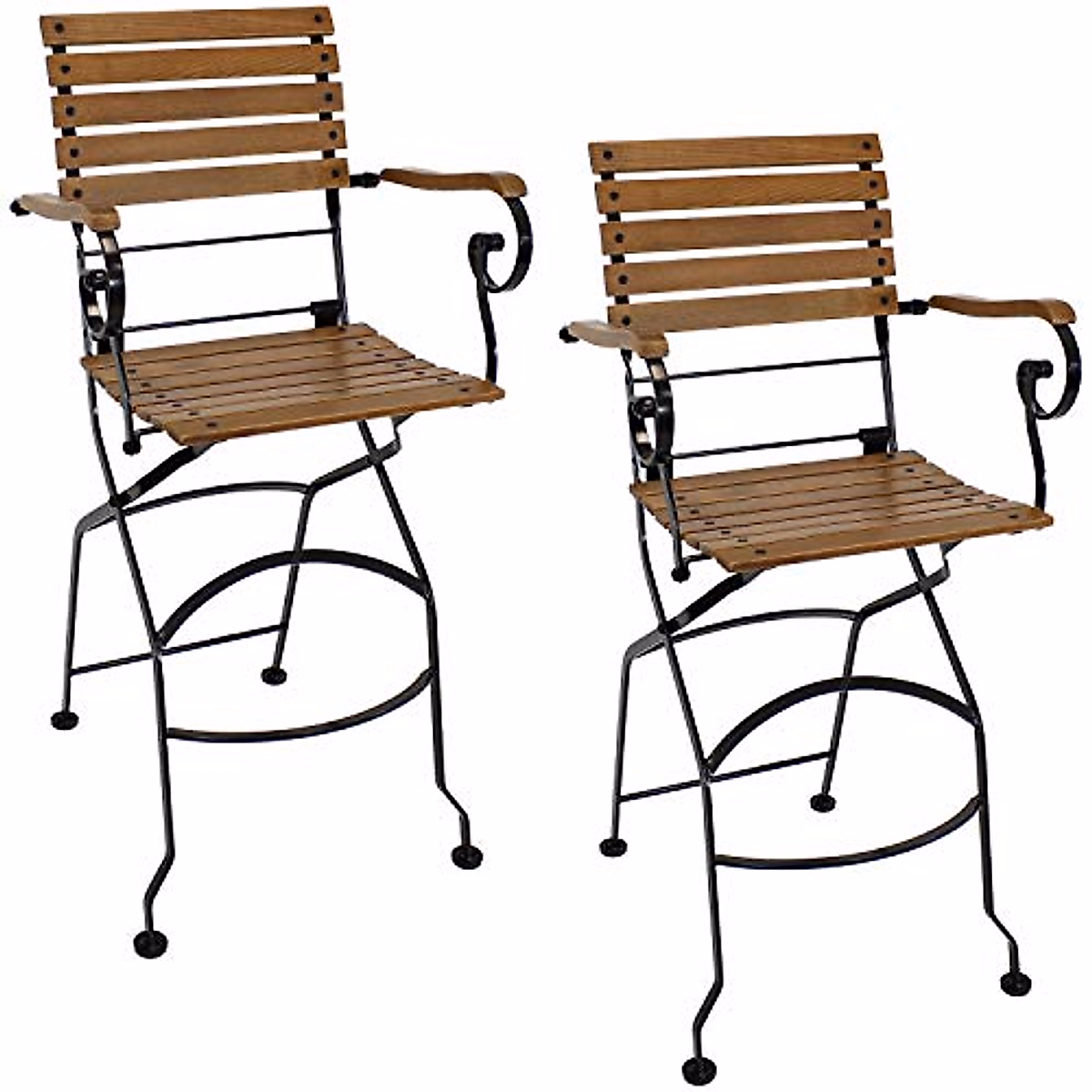 Sunnydaze Deluxe European Chestnut Wooden Folding Small Bistro Bar Chair with Arms - Portable - for Indoor or Outdoor Use - Patio, Deck, Balcony, Camping and Spare Seating - Set of 2