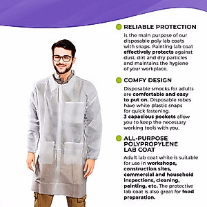 AMZ Medical Supply White Disposable Lab Coat Women and Men, Large. Pack of 50 Medical PPE Coat. Spunbonded PP 30 GSM Disposable Lab Coats for Adults with Elastic Wrists, Front Snaps, Pockets