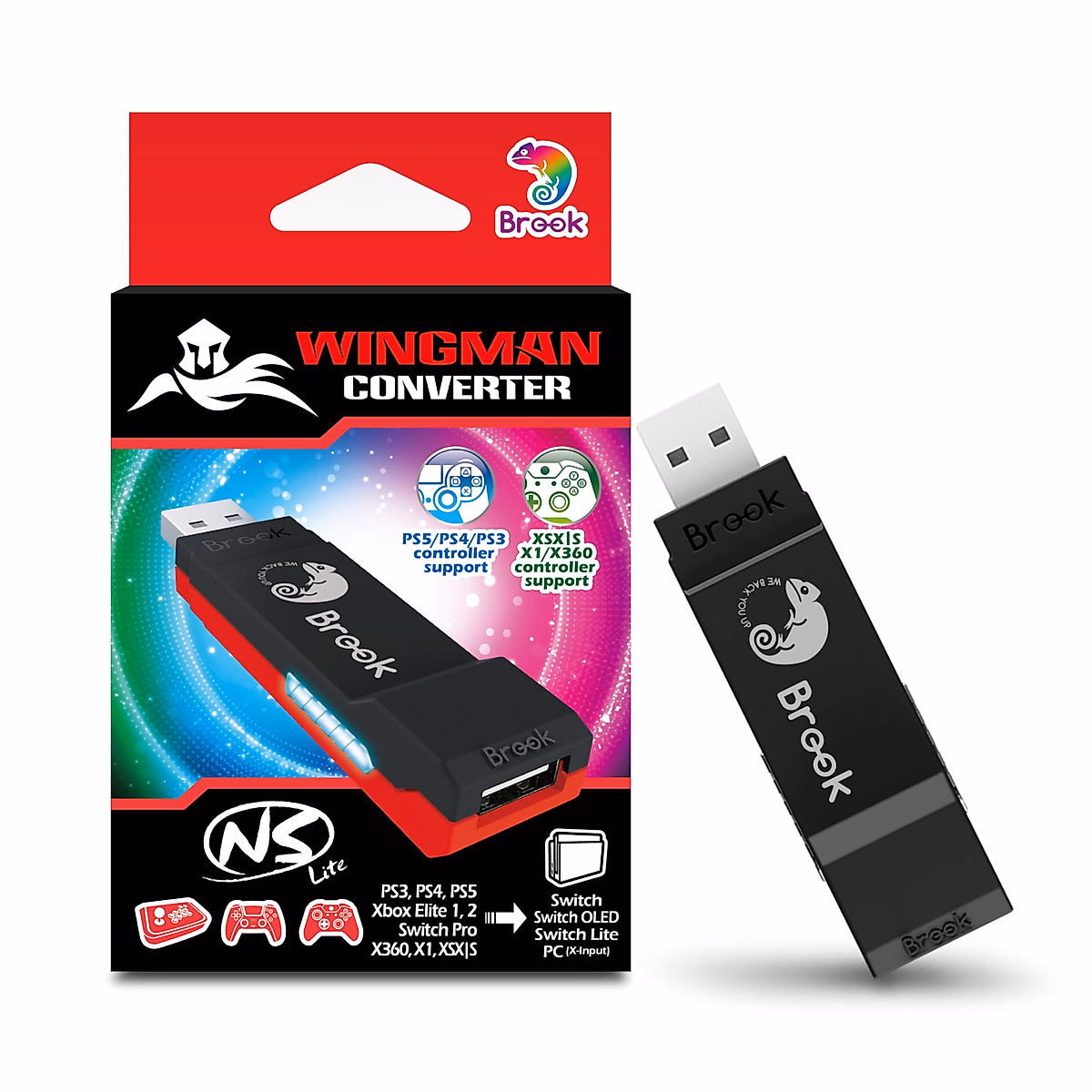 Brook Wingman NS Lite Converter- Support Xb Series X/S/One/360, PS5/PS4/PS3, Xb Elite 1/2, Switch Pro Controllers on Switch and PC(X-Input) Gaming Console, Supports Remap, Marco, and Adjustable Turbo