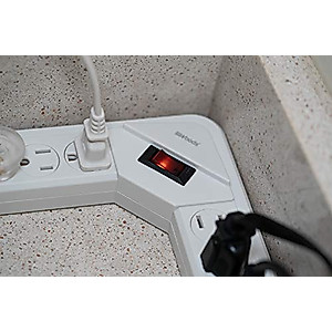 Woods 41378 L L-Shaped Power Strip with 6 Outlets Overload Safety Feature, 4 Foot Cord, White