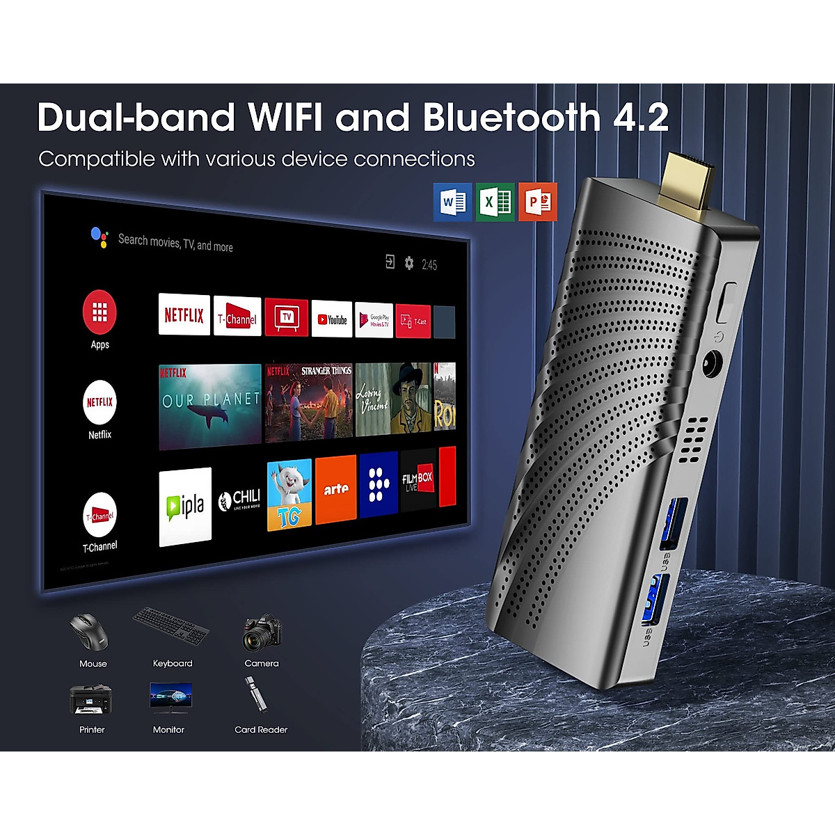 KAMRUI Mini PC Stick Windows 11 Pro, 8GB DDR4 128GB eMMC J4125 Intel Celeron (Up to 2.7GHz) Computer Stick Support 4K HDMI, 2.4G/5G WiFi BT4.2, USB3.0 Pocket Computer for Office Business Trip