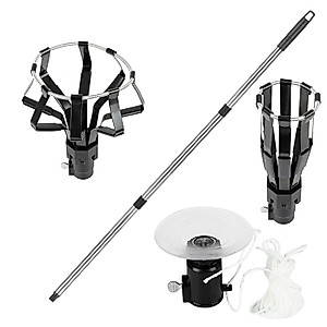 RANSOTO 12FT Assembled Light Bulb Changer Pole Compatible with High Ceilings Recessed Lights, Adjustable Light Bulb Removal Tool with Baskets and Suction Cup