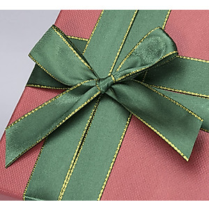 YASEO 25 Yards 1 Inch Dark Green Satin Ribbon with Gold Edges, Gold Border Fabric Ribbons for Gift Wrapping and Crafts