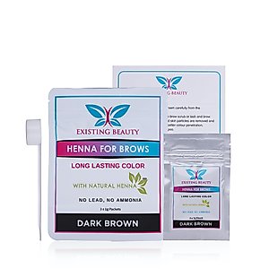 Dark Brown Eyebrow Henna Tint for Eyebrow Color- Professional Henna Brow Kit Including Use Instructions and Mixing Bowl 3x 1g Packets Brow Dye by Existing Beauty