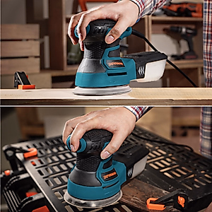 DOVAMAN ROS01A Orbital Sander, 3A Random Orbit Sander, 6 Variable Speeds, Up to 13000 rpm, 12pcs Sandpapers, 5in Sanding Pad, Dust Collection, Electric Sander Perfect for Woodworking