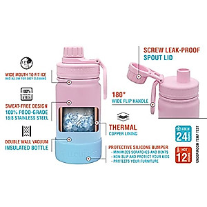 CHILLOUT LIFE 12 oz Kids Insulated Water Bottle for School with Leakproof Spout Lid and Cute Waterproof Stickers, Personalized Stainless Steel Thermos Flask Metal Water Bottle For Girls & Boys