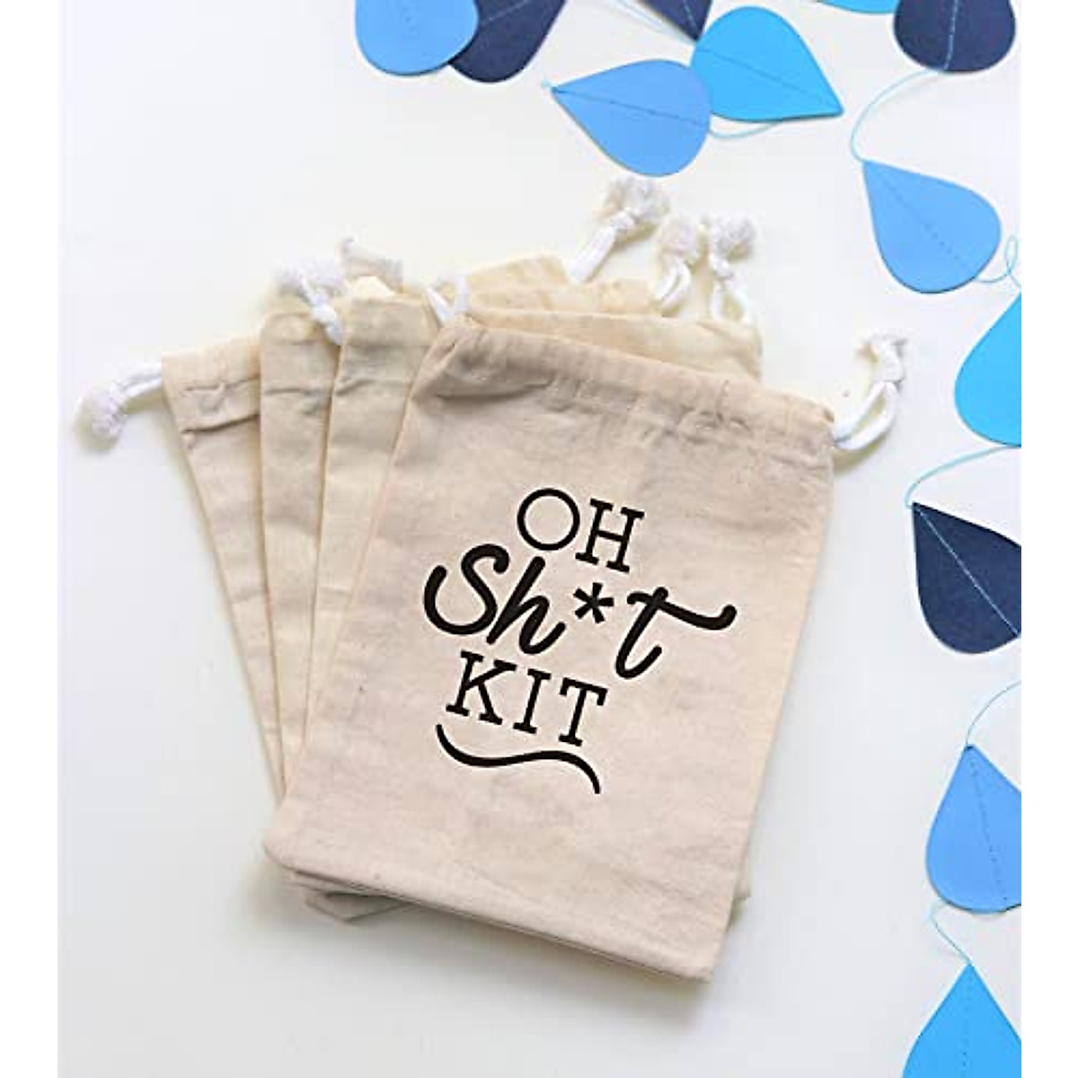 Oh Shit Kit Drawstring Hangover Bachelorette Kit Bags Cotton Muslin Drawstring Bags for Bridal Shower Hen's Party Kit Bag