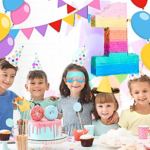 Jenaai 16 Inch Number Piñata Kids Birthday Party Macaron Piñata with Blindfold Stick and Confetti for Unicorn Birthday Wedding Baby Shower Decor(Number 1)