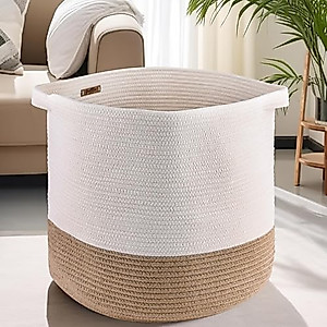 GooBloo Large Cotton Rope Woven Basket - 18" x 17” Tall Decorative Storage Basket for Living Room, Toys or Blankets - Wicker Blanket Basket with Handles, Blanket Baskets or Cute Baby Laundry Hamper