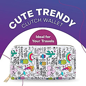 Rave Envy Drama Queen Wallet for Women - Multi-Purpose Designer Travel Wallet with Unicorn Rainbow & Animal Print - Multi-pocket Long Hand Purse for Kids & Teen Girls