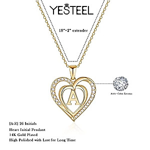 Yesteel Initial Heart Necklaces for Women Teen Girls, Gold Letter Pendant A Necklaces Jewelry for Women Teen Girl Her Mom Daughter Granddaughter Girlfriend Wife Aunt Niece Grandma