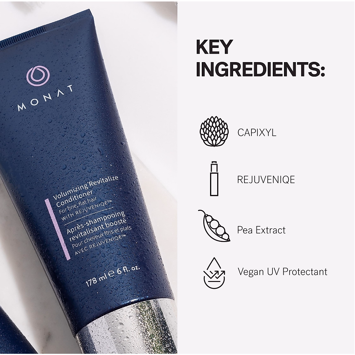 MONAT Volumizing Revitalize Conditioner Infused with Rejuveniqe - Lightweight Hair Volumizing Conditioner for Fine, Flat Hair, for Softness and Shine - Net Wt. 178 ml ℮ 6 fl. oz.