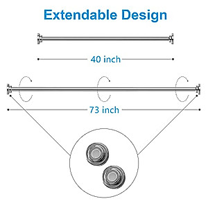 TEECK Shower Curtain Rod, 40-73 inch Adjustable Tension Spring, Shower Curtain Rod Tension, Premium Stainless Steel, Anti-Slip, No Drilling, No Rust, Never Collapse, for Bathroom, Easy to use