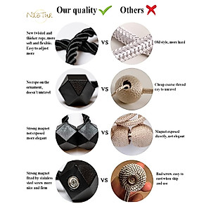 NazTur Magnetic Curtain Tiebacks- Upgrade 2022 with a Thicker Twist Rope & Strong Magnet Tieback Window Treatment Holdbacks Draperies Holders Decorative Drape Handmade Tie Back (Black, 4)