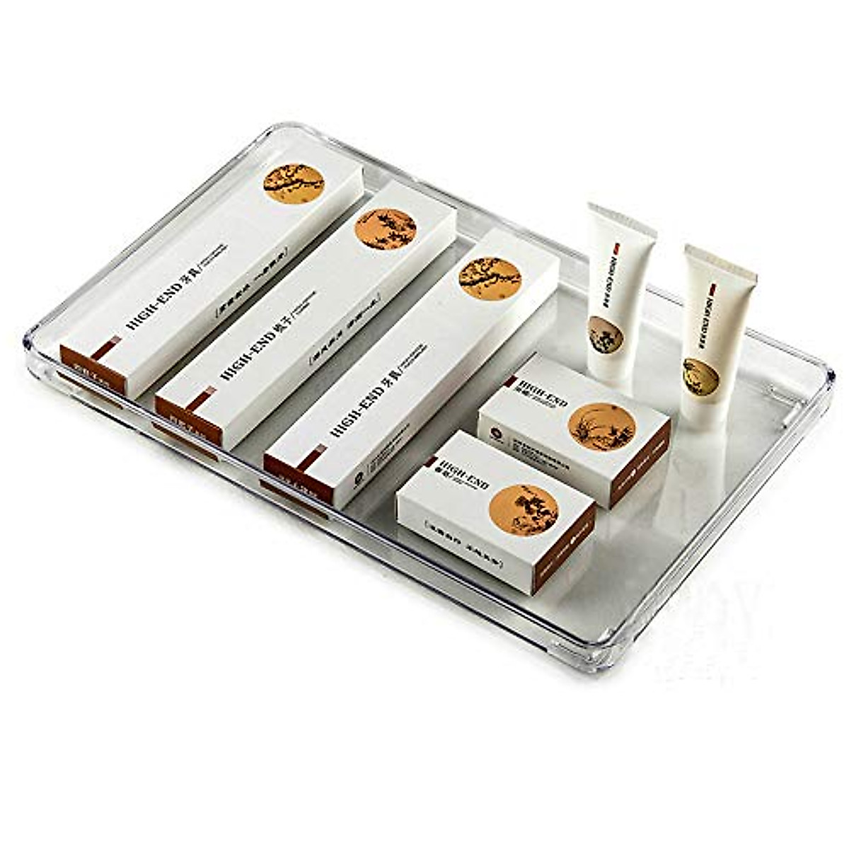 Rectangle Durable Acrylic Collection Serving Trays & Platter for Kitch, Beverage, Drink, Food or Bathroom (Clear 34x22x2.5cm)