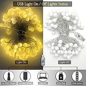 Fairy Lights 23 ft 50 LED Globe Twinkle Christmas Lights with Remote Control, 8 Modes USB Fairy Lights, Indoor Mood String Lights for Bedroom Balcony Garden or Party Decoration Lights (Warm White)