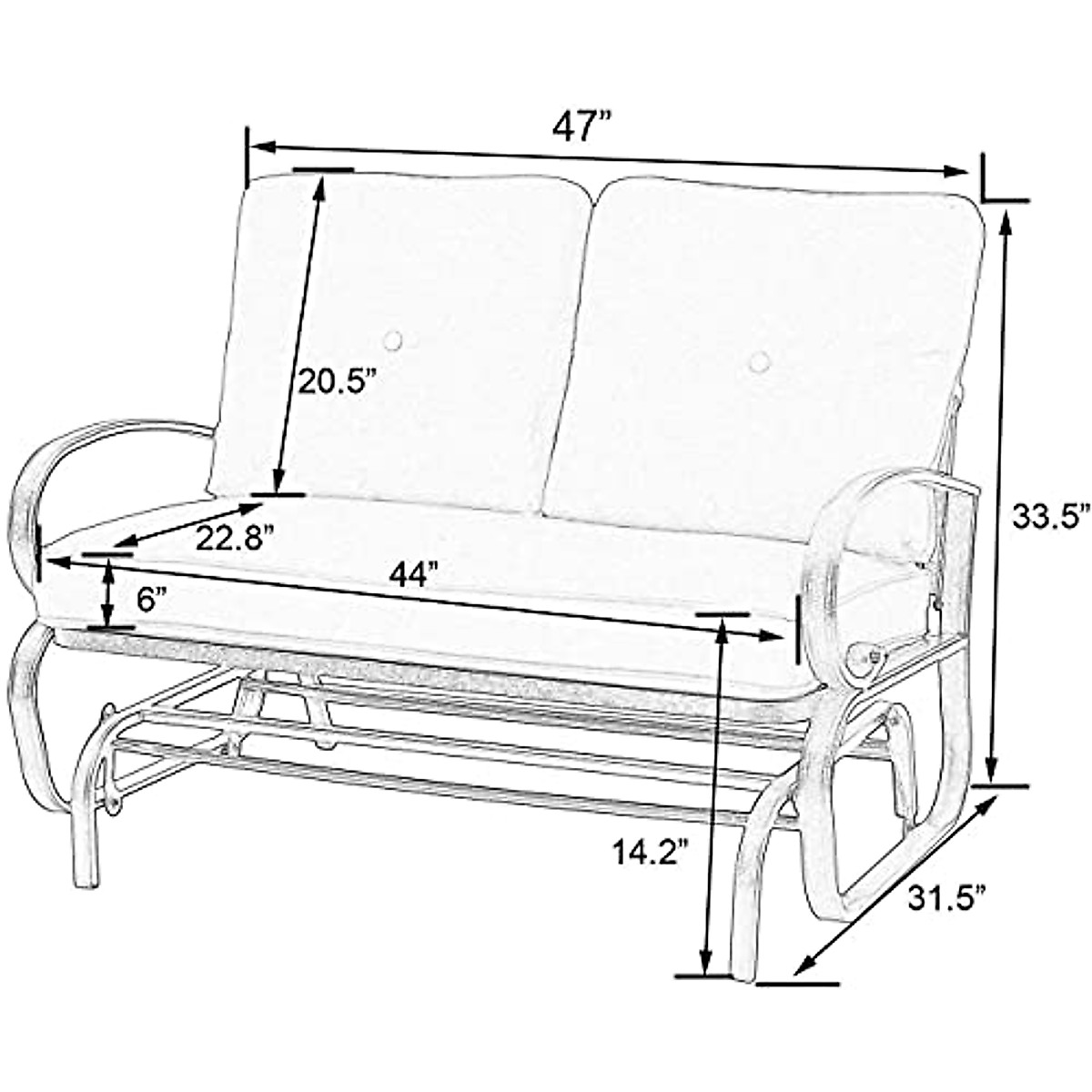 Ulax Furniture Outdoor Loveseat Patio Swing Glider Bench Chair with 100% Olefin Cushion (Navy)