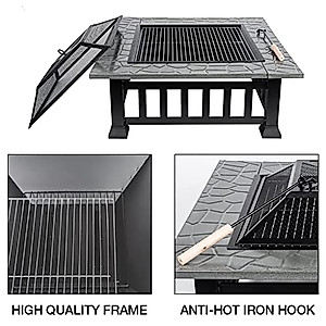 JAHH Outdoor Charcoal Fire Pit Stainless Steel Garden Backyard Patio Firepit Stove Brazier for BBQ Grill Cooking Tools with Cover