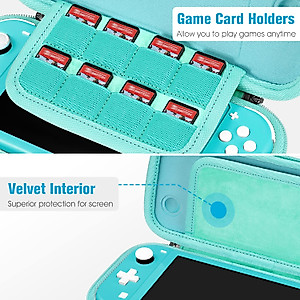 Fintie Slim Carrying Case for Nintendo Switch Lite 2019, Shockproof Protective Portable Carrying Cases, [Slim Fit] Travel Storage Hard Shell w/8 Game Cartridges & Adjustable Hand Strap, Seaside Ombre