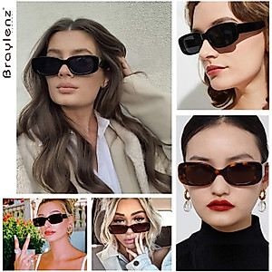 2 Pack Trendy Rectangle Sunglasses for Women Narrow Square Frame Shade 100% UV Blocking (White + Black)