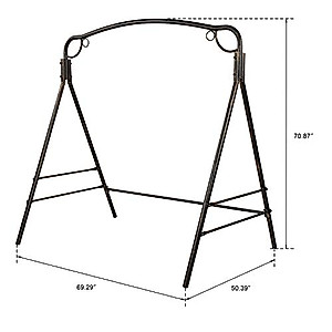 VINGLI Upgraded Metal Patio Porch Swing with A-Frame Stand, Powder Coated Steel Swing Seat Bench and Frame with Extra Side Bars, Heavy Duty 660 LBS Hanging Swing Set for Outdoor (Black)