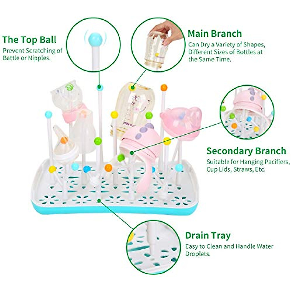 Baby Bottle Drying Rack with Removable Water Tray, Baby Countertop Dryer Rack, Baby Bottle Dryer, Bottle Drying Rack, Drying Rack for Bottles and Accessories, Baby Drying Rack