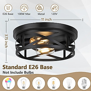 2-Light Flush Mount Ceiling Light Fixtures, 2-Pack Farmhouse Black Ceiling Lights, Industrial Metal Cage Light Fixtures Ceiling Mounted with Adjustable Head, Ceiling Lights for Bedroom Hallway Kitchen