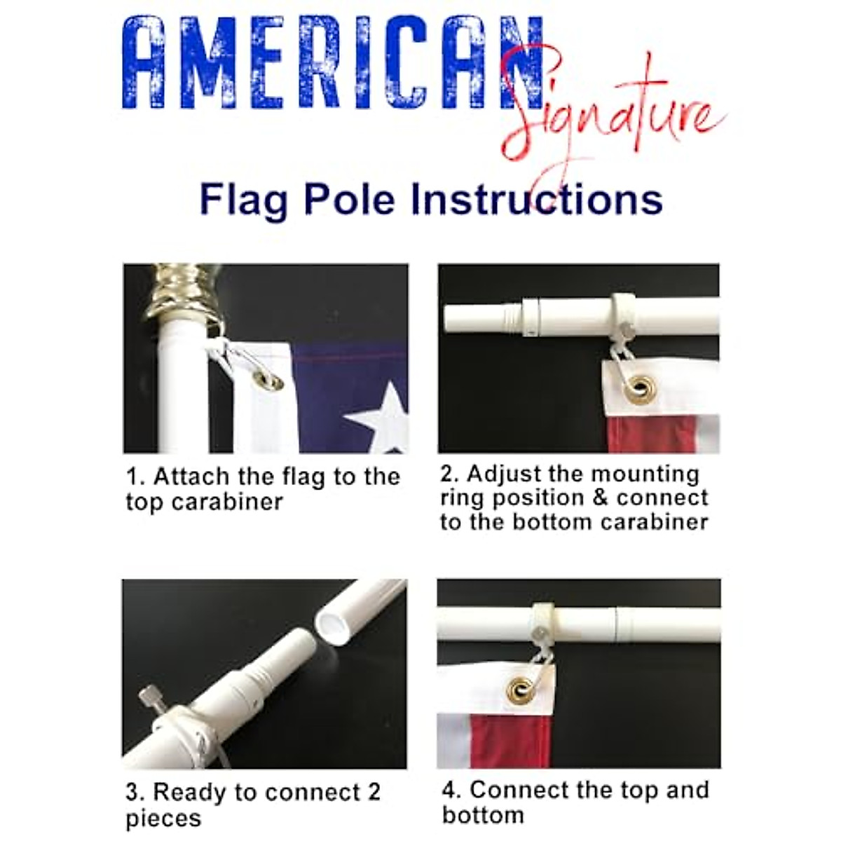 American Signature Flag Pole for House - 6 ft Heavy-Duty Aluminum Tangle Free Spinning Flag Pole with Metal Mounting Rings - Outdoor Wall Mount Flagpole for Residential Commercial (Black, 6')
