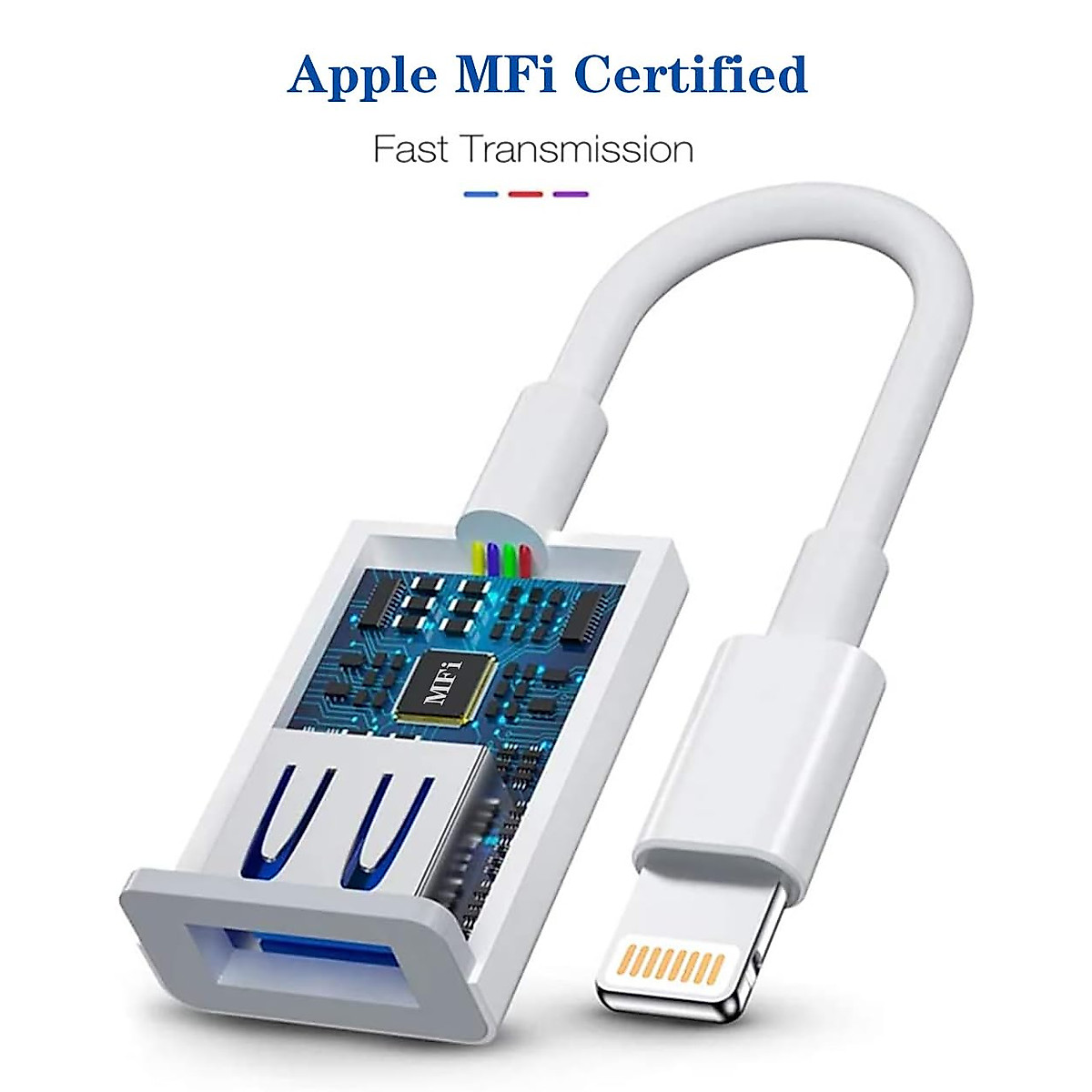 Naiyal Lightning to USB Camera Adapter, Apple MFi Certified USB OTG Cable Converter for iPhone 14 13 12 11 Pro Max XS XR X 8 iPad, Support Camera, Card Reader, USB Flash Drive, MIDI Keyboard (White-1)