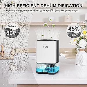 ToLife Dehumidifiers for Home 30 OZ Water Tank with Auto-Off, Portable Small Dehumidifier for Room,Bathroom,Bedroom,RV, Closet 500 sq.ft,7 Colors LED Light