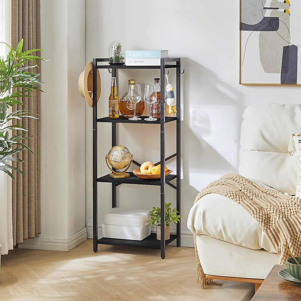 YMYNY Bookcase, 4-Tier Narrow Ladder Bookshelf, Freestanding Shelving Unit, Multifunctional Storage Rack, for Home Office Living Room Bedroom Kitchen, Plant Stand, Black, 44 * 16.9 * 11.4" UHBC004B