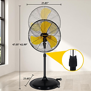 VENTISOL 20 Inch High Velocity Pedestal Fan 4,850CFM Oscillating Stand Up Fan, 3-Speed Heavy-duty Pedestal Fan for Commercial, Residential,Industrial,Shop,Warehouse,Worksites,Gym,Garage