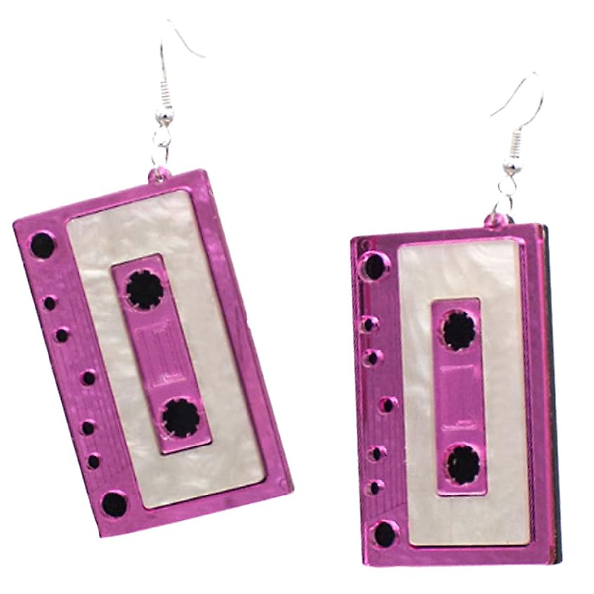 CutieJewelry Cassette Tape Dangle Cute Pretty Earrings 2 PAIRS (Lilac and Neon Yellow)