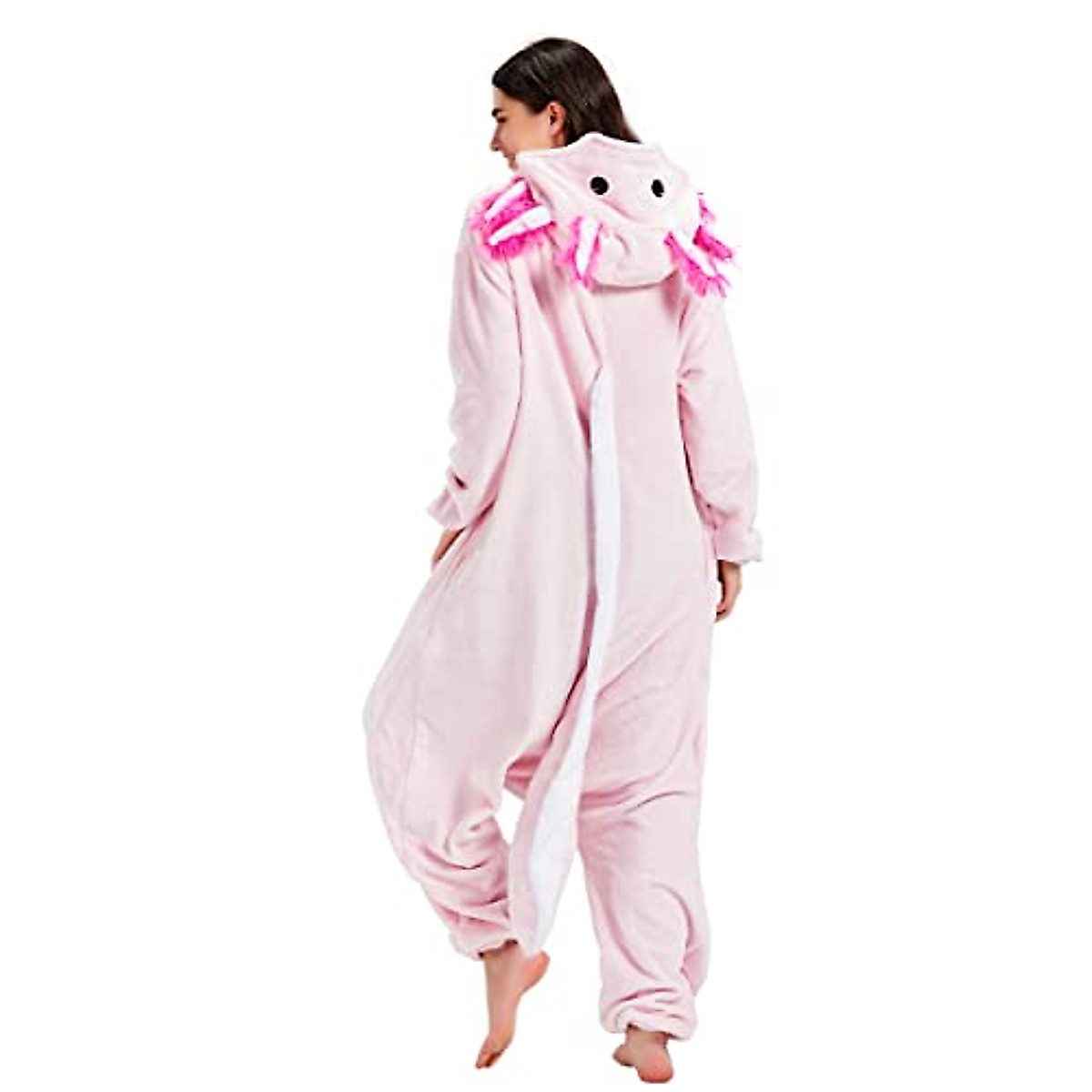 DELEY Unisex Adult Axolotl Onesie Pajamas, Flannel Animal One Piece Costume Sleepwear Halloween Cosplay Homewear