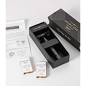 DreamGenius Double Edge Safety Razor, Long Handle Butterfly Open Razors for Men or Women,Single Blade Shaving Razor with 10 Stainless Steel,Double Edge Safety Razor Blades
