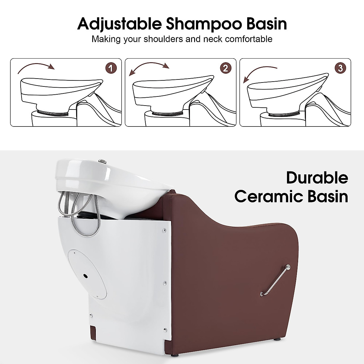 BarberPub Shampoo Barber Classic Chair, Ceramic Shampoo Bowl Sink Chair Station for Spa Beauty Salon 9090