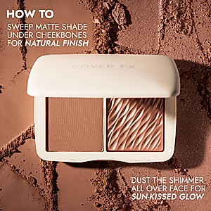 COVER FX Monochromatic Powder Bronzer Duo - Suntan Bronze - Soft Matte + Luminous Shimmer Finish - Create Custom, High Impact Bronze Glow