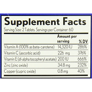 PreserVision AREDS Eye Vitamin & Mineral Supplement, Contains Vitamin C, A, E, Zinc & Copper, 120 Tablets (Pack of 2) (Packaging May Vary)